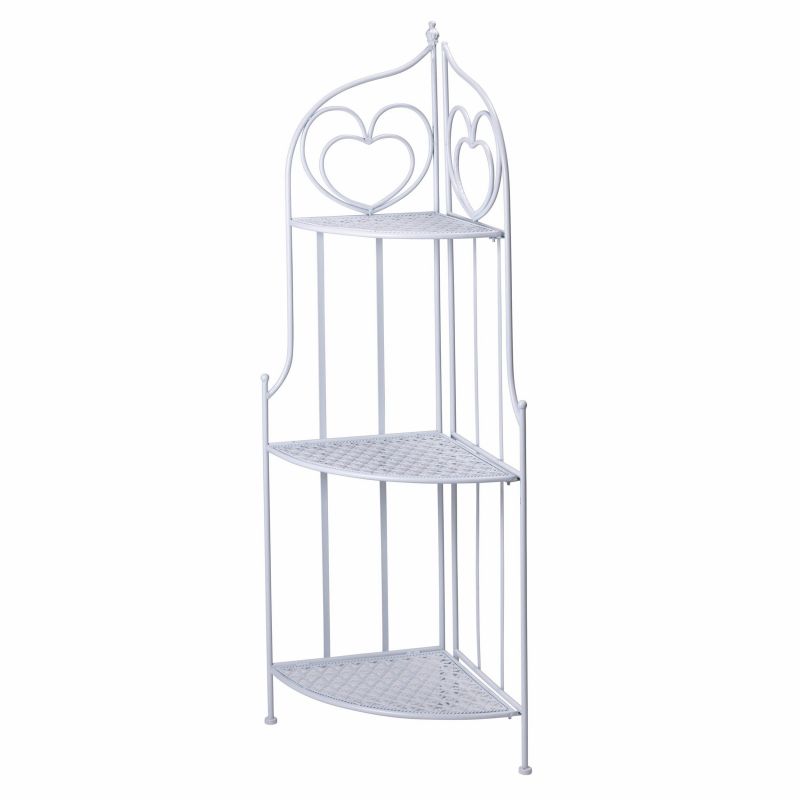 Étagère d'angle extérieure verrouillable avec 3 étagères en fer forgé Blanc