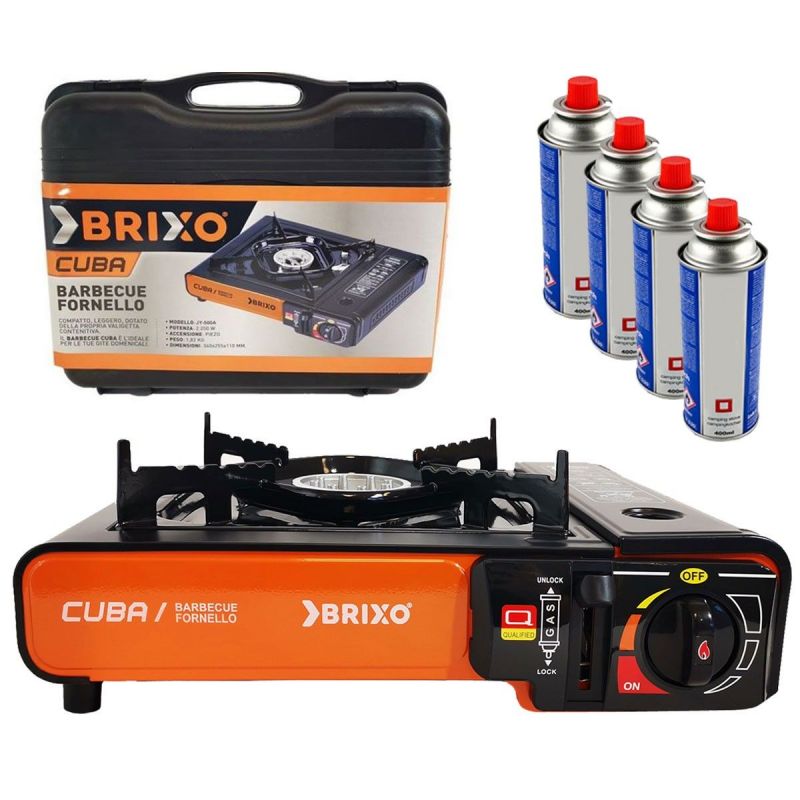 Rechaud gaz portable 2200W CUBA BRIXO + 4 cartouches de gaz Camping